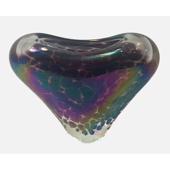 Jan Benda | Accents | Vintage Iridescent Art Glass Heart Shaped Vase ...